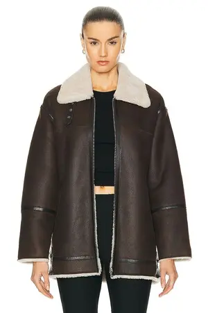Nour Hammour Horizon Shearling Jacket In Chocolat Fondant & Cream
